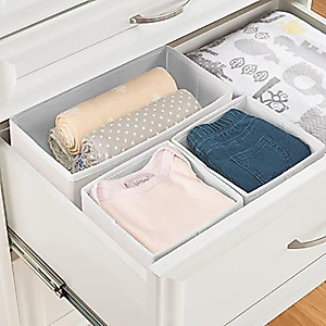 mDesign Fabric Drawer Organizer Bins, Kids/Baby Nursery Dresser, Closet, Shelf, Playroom Organization, Hold Clothes, Toys, Diapers, Bibs, Blankets, Jane Collection, Set of 4, 2 Pack, Cream/White