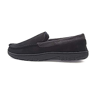 Hanes Mens Moccasin Slipper House Shoe With Indoor Outdoor Memory Foam Sole Fresh IQ Odor Protection , Black , X-Large