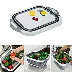 Collapsible Washing Up Bowl, Innovations Multi Function Bowl Drying Rack, Portable Cutting Board, Retractable Drain Washing Basket Basin Vegetable Fruit Tray for for Camping, Picnic, Kitchen