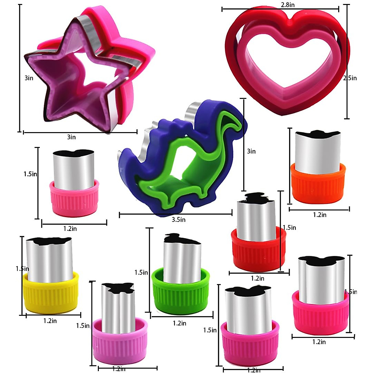 GELIFATLE Sandwich Cutter and Sealer Set, 3 Pcs 3 Inch Bread Sandwich Decruster Pancake Maker DIY Cookie Cutters for Kids Lunch Box -with 8 Pcs Fruit Vegetable Cutter Shapes Set