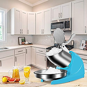 RRH Electric Ice Crusher - Stainless Steel Blade Shaved Ice Machine Snow Cone Maker - Cool Summer Ice Shaver, 110V, 220lbs/hr, Blue