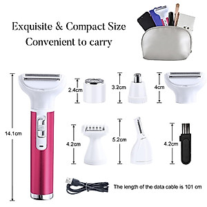 Electric Lady Shaver,Women Razors for Shaving 5-in-1 Set Painless Hair Shaver for Women Face, Eyebrow, Legs and Underarm, Portable Bikini Trimmer Wet & Dry Hair Removal, Micro USB Rechargeable