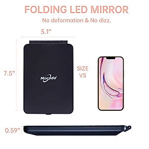 Foldable Double Sided Tabletop Mirror - Rechargeable Lighted Magnifying Mirror 10 X and 1X，3 Colors Light - Adjustable Foldable Handle for Makeup/Travel and Blackhead Removal.