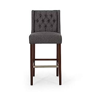 Christopher Knight Home Spencer Contemporary Wingback Fabric Barstools (Set of 2), Charcoal and Espresso