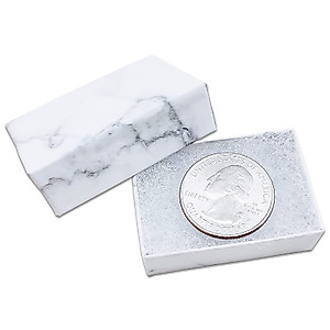 TheDisplayGuys 100-Pack #10 Cotton Filled Cardboard Paper Jewelry Box Gift Case - Marble White (1.9" x 1.3" x 0.7")