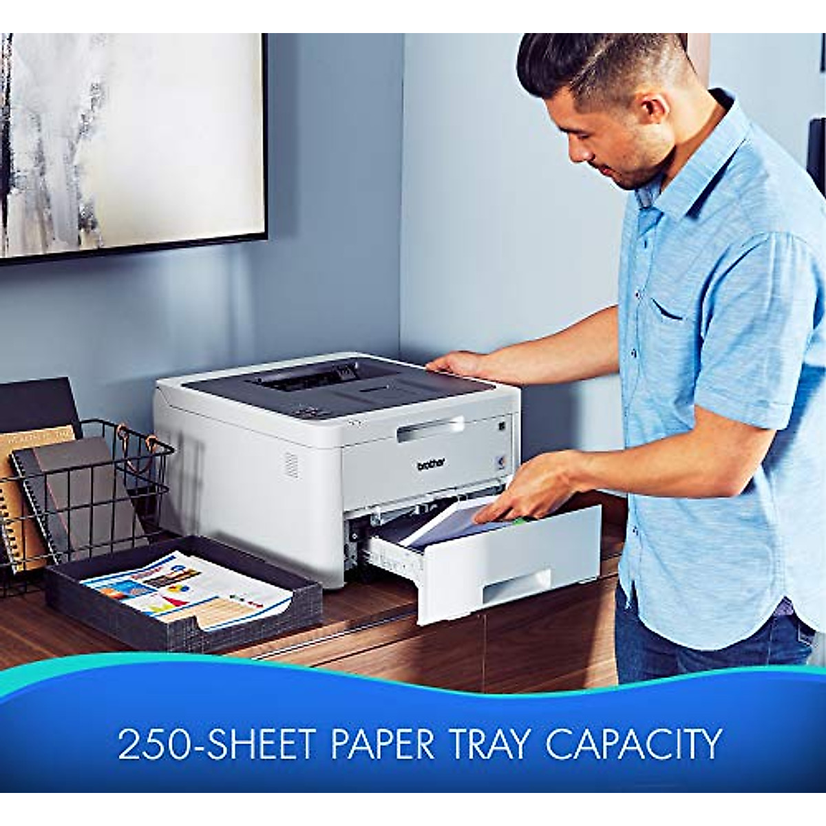 Brother HL-L3210CW USB & Wireless Digital Color Laser Printer for Home Business Office - Single-Function: Print Only - 19 ppm, 600 x 2400 dpi, 250-Sheet Large Capacity, Tillsiy USB Printer Cable