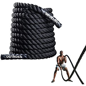 Max4out Battle Ropes 1.5 inch 30 ft - Polyester Workout Rope Heavy for Home Body Workouts Building Muscle, Gray Black
