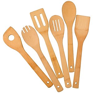 Zhuoyue Kitchen Cooking Utensils Set, 6 Pcs Bamboo Wooden Spoons & Spatula Kitchen Cooking Tools for Nonstick Cookware and Wok