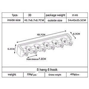 Mop Broom Holder Garden Tools Wall Mounted Organizer Storage Hooks Garage Storage Rack Hanger 5 Position and 6 Hooks for Home Kitchen Garden Organizing