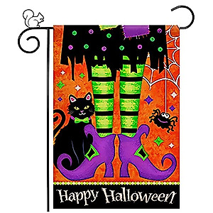 Halloween Garden Flag 12×18 Inch Rustic Black Farmhouse Decor for Seasonal Holiday Yard (Halloween Flag 12"X18" C)