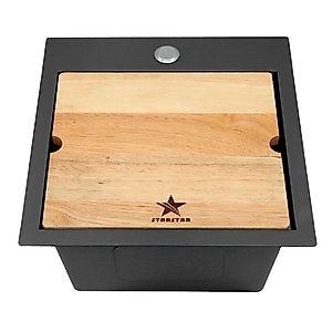 STARSTAR Workstation Ledge Top Mount/Drop-in Matte Black 304 Stainless Steel Single Bowl For Kitchen,Yard, Office, Bar, Laundry Sink (18 x 18 x 10)