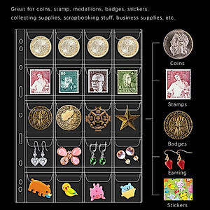 Homgaty 10 Sheets Coin Collection Supplies, Coin Pocket Page Coin Holders Stamp Binder Sheets Currency Collecting Album Book Sleeves (12, 20, 30 and 42 Pocket Pages)