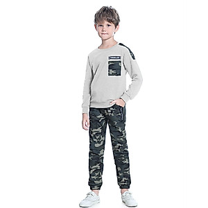 LOLANTA Boys Clothes Casual Camouflage 2 Piece Outfits Kids Long Sleeve Sweatshirt Pants Sets Tracksuit(01#Grey,6-7)