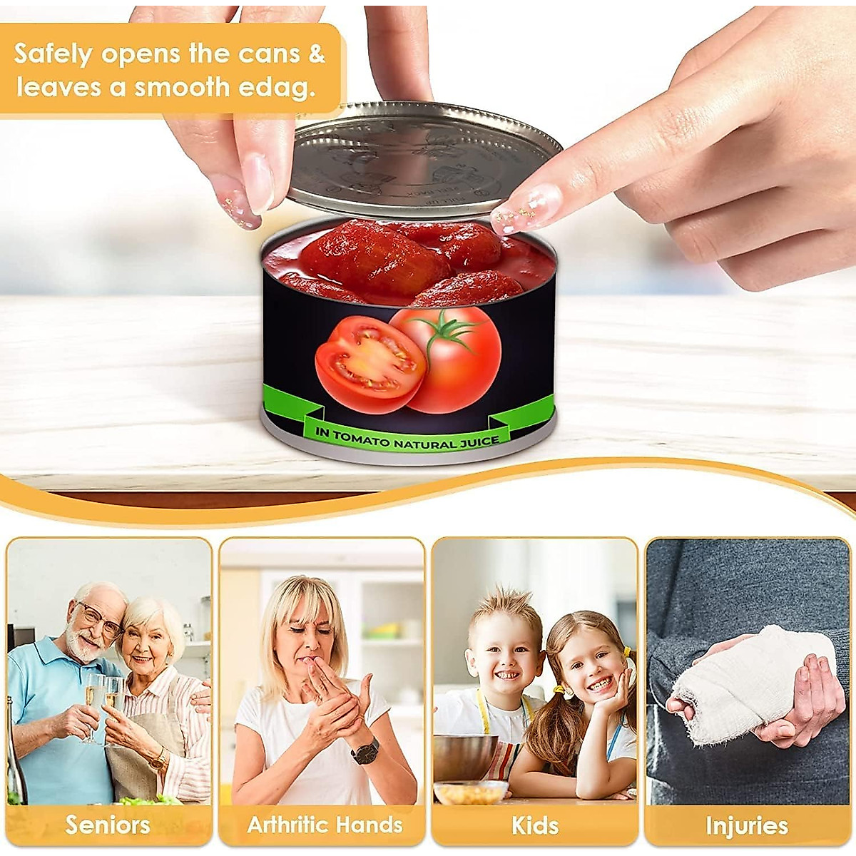 Electric Can Opener, Handheld One Touch Automatic Can Openers Easy Open Any Can Sizes with Smooth Edges, Food-Safe Electric Can Openers for Kitchen, Best Kitchen Gadget Gift for Seniors with Arthritis