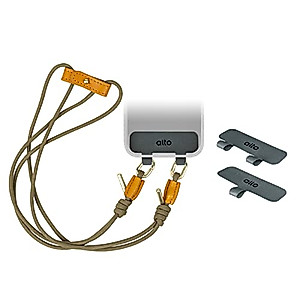 Alto Crossbody Phone Lanyard: detachable patch, nylon strap with Italian leather pad, for iPhone 15/15 Plus/15 Pro /15 Pro Max case (Caramel Brown)