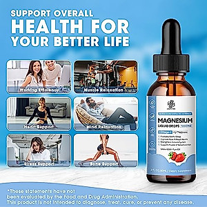 Magnesium Glycinate Liquid Drop with Citrate, Oxide and Taurate, Calm Magnesium with Omega3, L-Theanine, D3, B6, B12 for Calm, Sleep, Leg Cramps, Muscles, Energy, Sugar-Free Strawberry Flavor, 2 Fl Oz