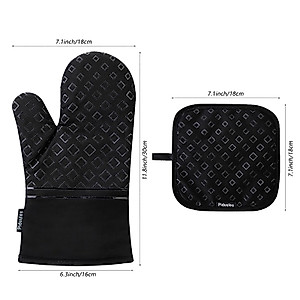 Piduules Set of 4 Oven Mitts and Pot Holders, 482 F Heat Resistant Hot Plate Moving Non-Slip Gloves for BBQ, Grill, Baking, Cooking, Oven, Microwave (Black)