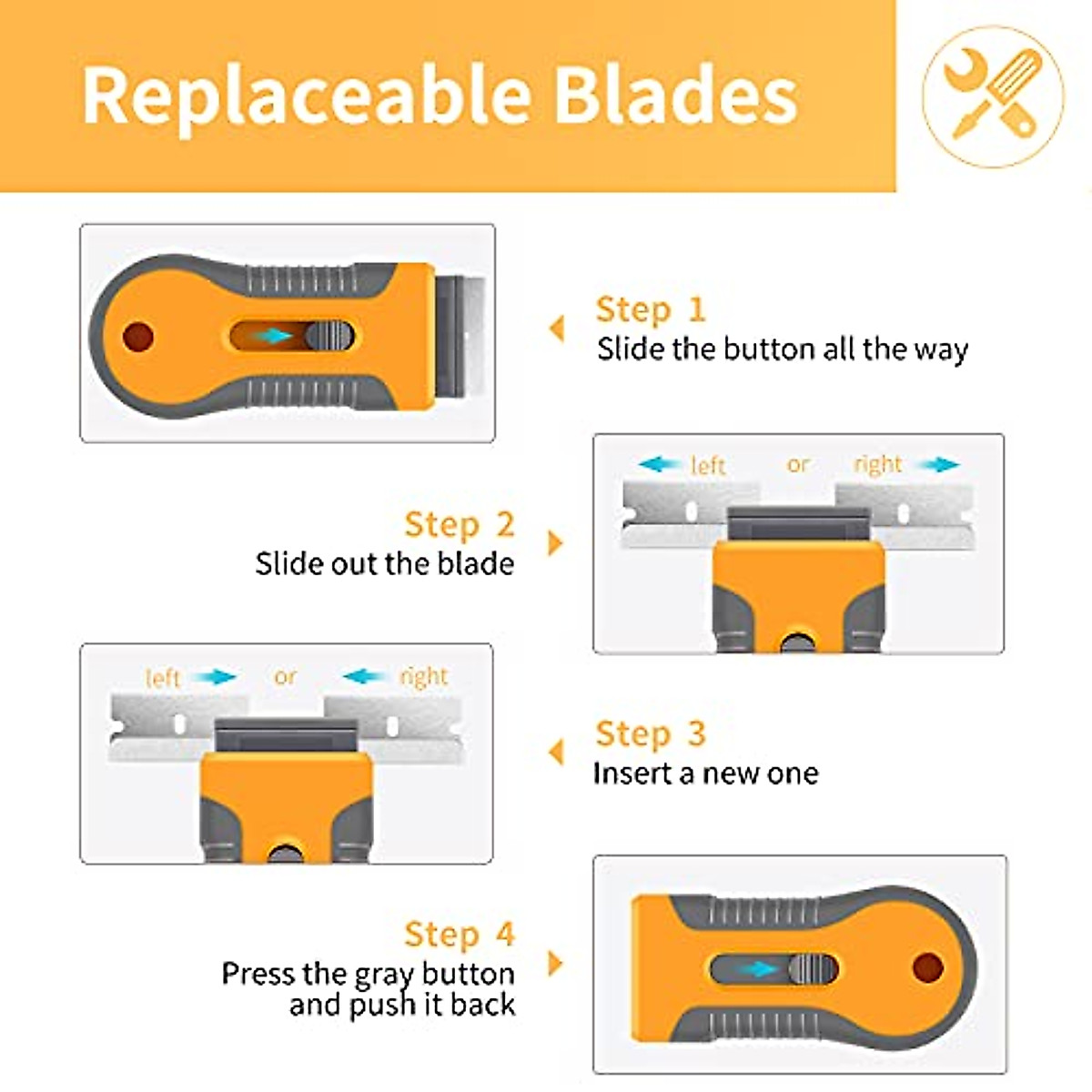 Razor Blade Scraper, 2 Pack Plastic Retractable Glass Scraper with 40 Pcs Extra Razor Blades, Cleaning Razor Scraper for Windows Metal Vinyl Car Glue