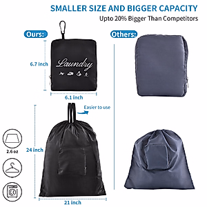 2 Pcs Travel Laundry Bag, JHX Dirty Clothes Bag 【Upgraded】 with Handles and Aluminum Carabiner, Collapsible Laundry Bag for Travel, Camp, Fitness, and Students (Black&Grey) 24"L x 21"W