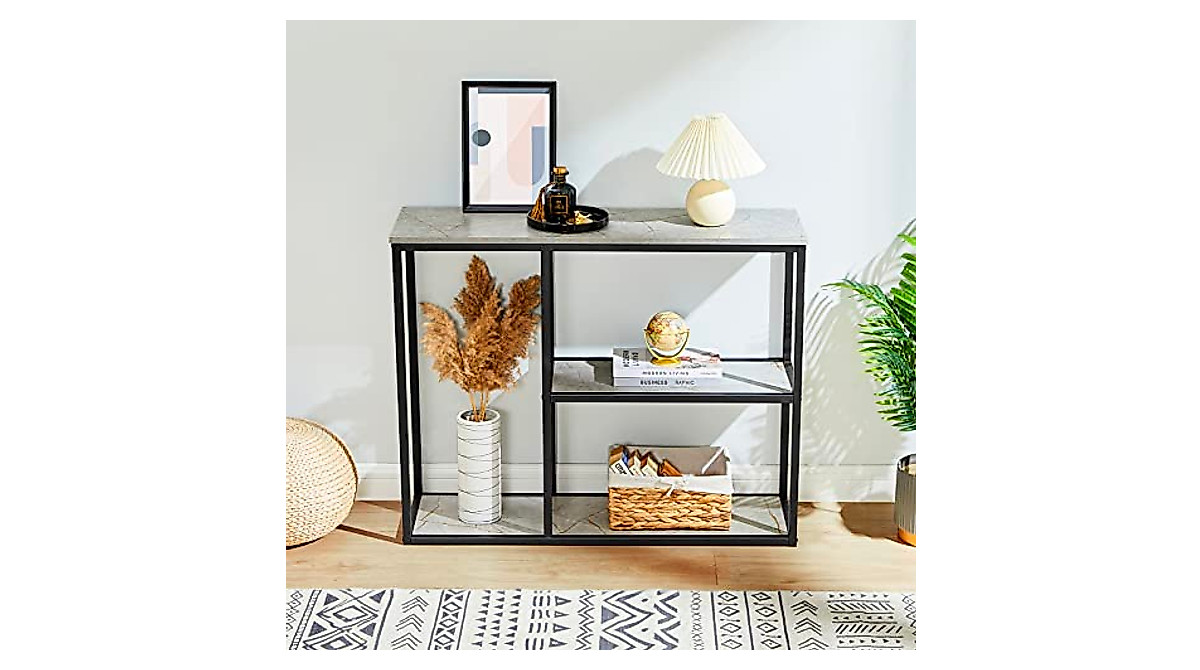 WOHOMO 40" Grey Marble Console Table - Slim 3-Tier Storage
