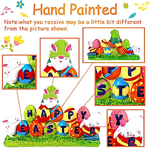 luck sea Easter Decorations Table Centerpiece - Egg Bunny Gnome Figurine Spring Tabletop Decor Home Party Ornament Gift (Hand Painted)