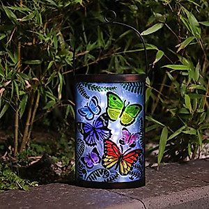 Afirst Hanging Solar Lantern - Decorative Outdoor Glass Solar Butterfly Lights Waterproof LED Tabletop Lamp for Garden Yard Patio Decor