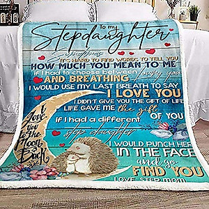 Personalized to Stepdaughter Hedgehog Fleece Blanket from Stepmom Sweet Hedgehog for Stepdaughter Funny Bonus Daughter Gifts Ideas Gifts for Mothers Day Thanksgiving Birthday for Stepmom