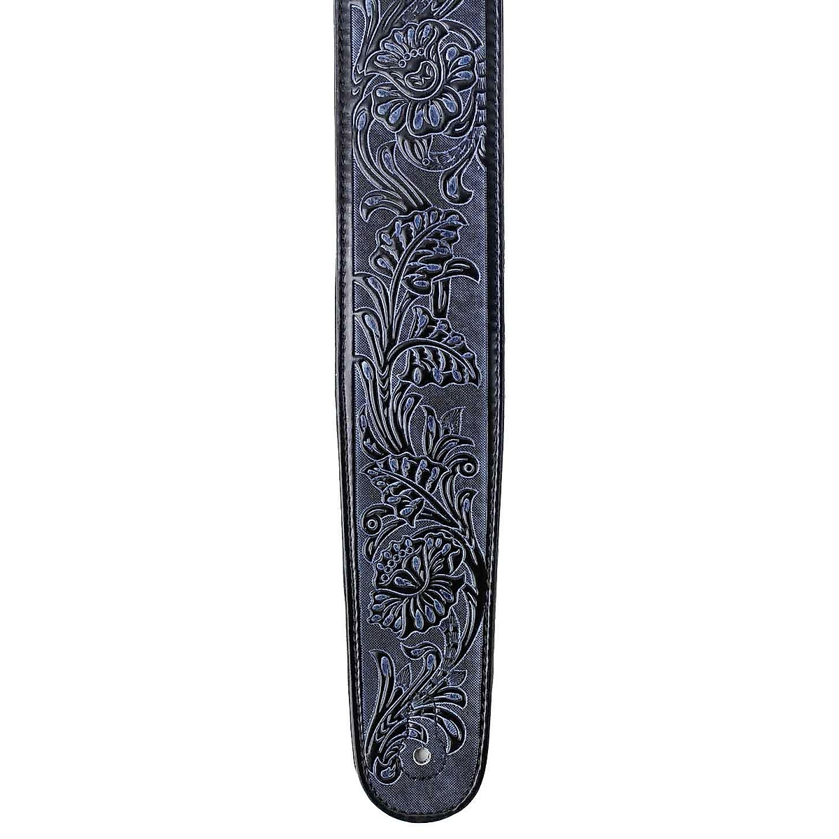 Walker & Williams DLX-282 Handmade Brushed Black Padded Guitar Strap with Embossed Tooling For Acoustic, Electric, And Bass Guitars
