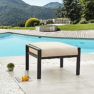 LOKATSE HOME Outdoor Ottoman Patio Footstool Small Seat Furniture with Soft Thick Cushion for Garden Yard Deck Poolside, Beige