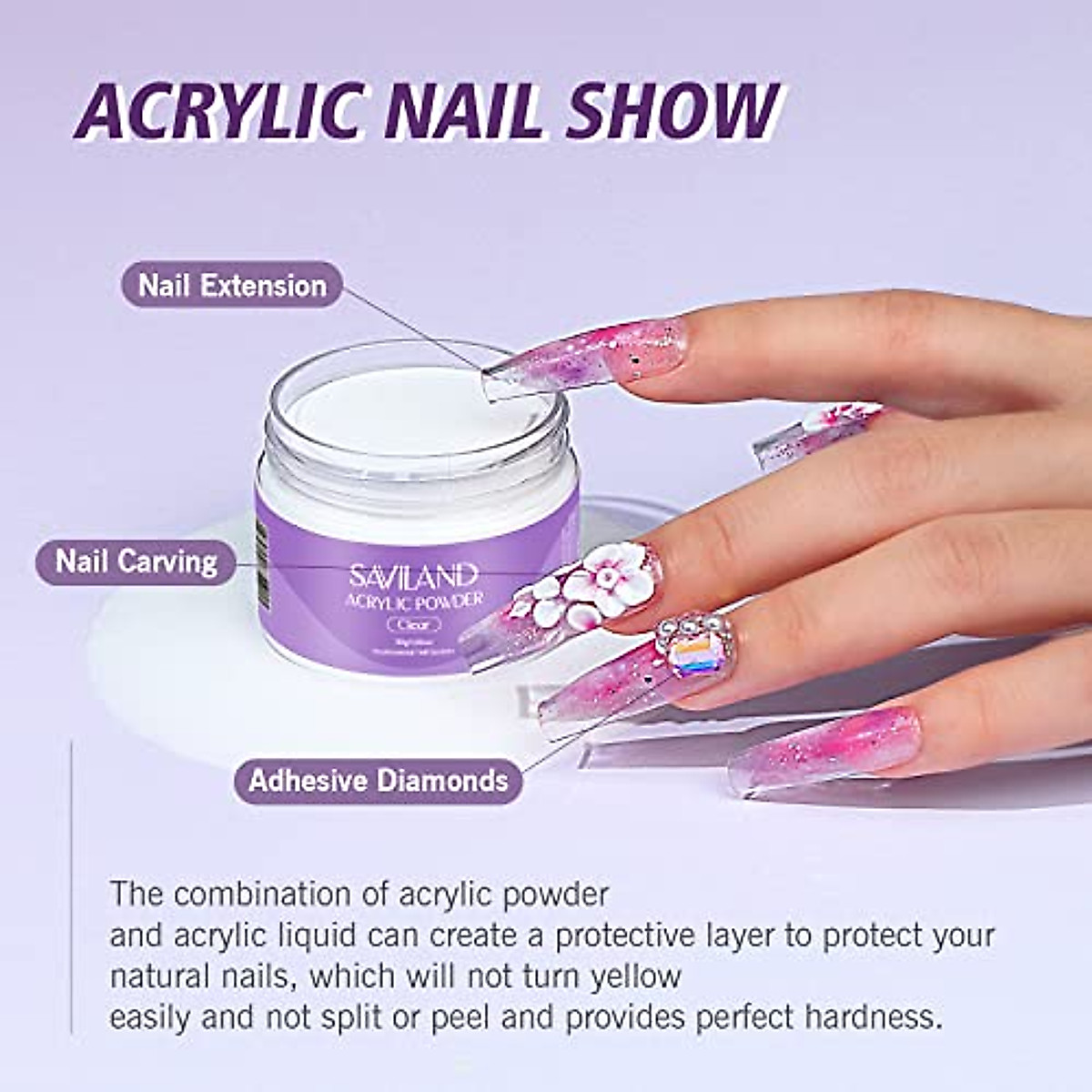 Saviland Acrylic Nail Kit – 30g Clear Acrylic Powder and 60ml Acrylic Liquid Set with Nail Brush Nail Forms Tools Extension Nail Kit for Beginners with Everything for Home DIY Salon Nails Application