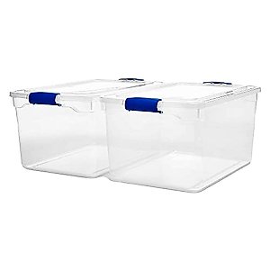 HOMZ 66 Quart Multipurpose Stackable Storage Container Tote Bins with Secure Latching Lids for Home and Office Organization, Clear (2 Pack)