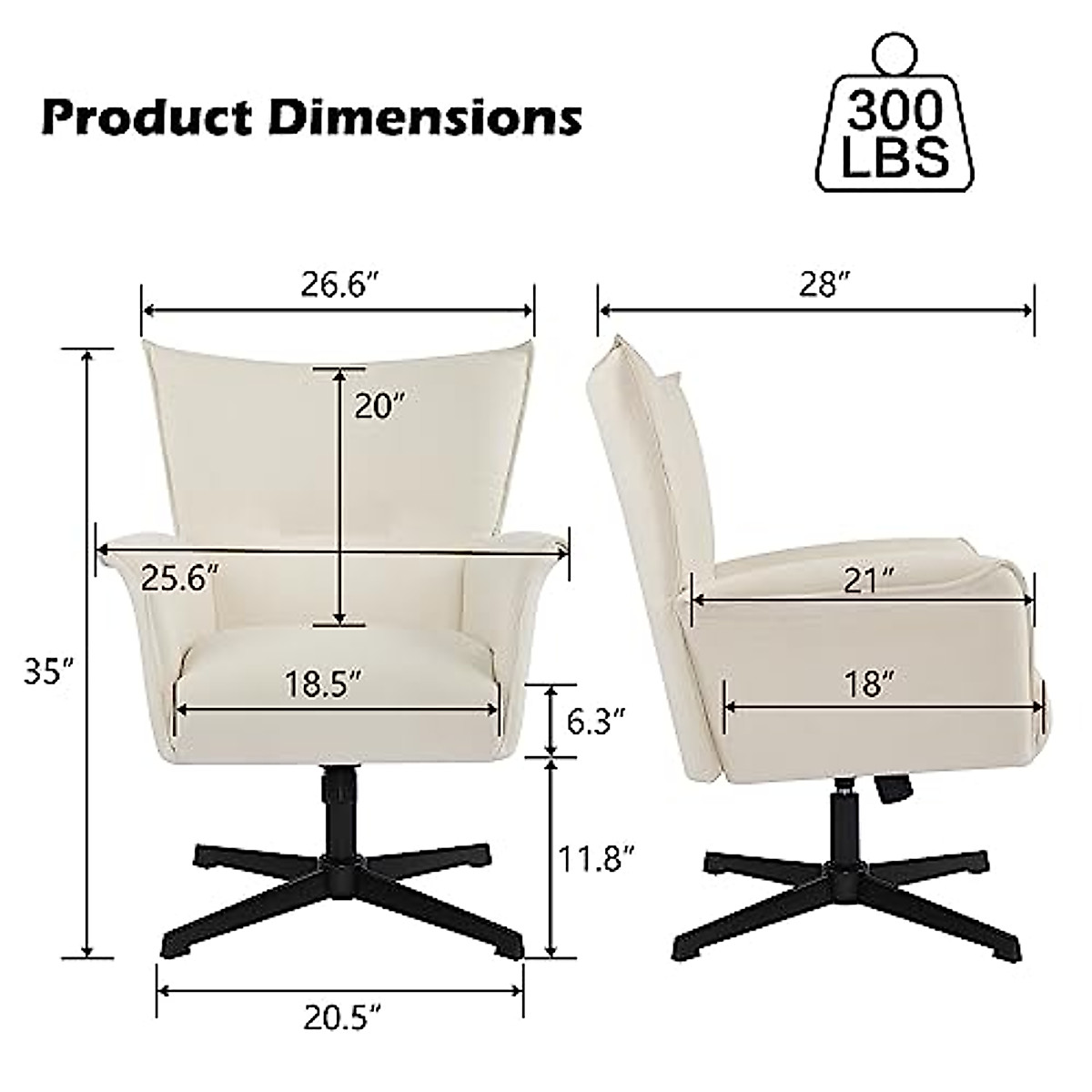 LSSPAID Swivel Accent Chairs Set of 1, Fabric Upholstered Armchairs 360 Degree Rotation Sofa Chair, Ergonomic Design Living Room Chair, Modern Leisure Single Sofa with No Wheels, Beige
