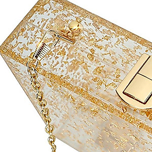 CHISHUNG Women Acrylic Evening Clutch bag Transparent Golden Box Purse Handbag for Wedding Cocktail Party Prom, Blue