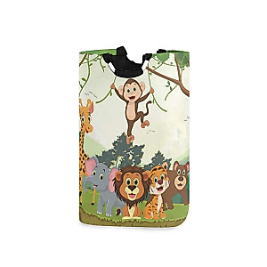 senya Jungle Animals Large Storage Basket with Handles Collapsible Organizer Bin Laundry Hamper for Nursery Clothes Toys