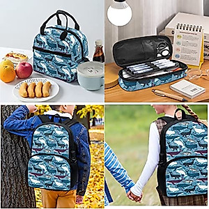 Renewold Blue Whale Print 3 Pack Kids Backpack Set Primary Middle Student School Book Bag Kids Teens Boys Girls Schoolbag with Lunch Box Pencil Case Set Lightweight