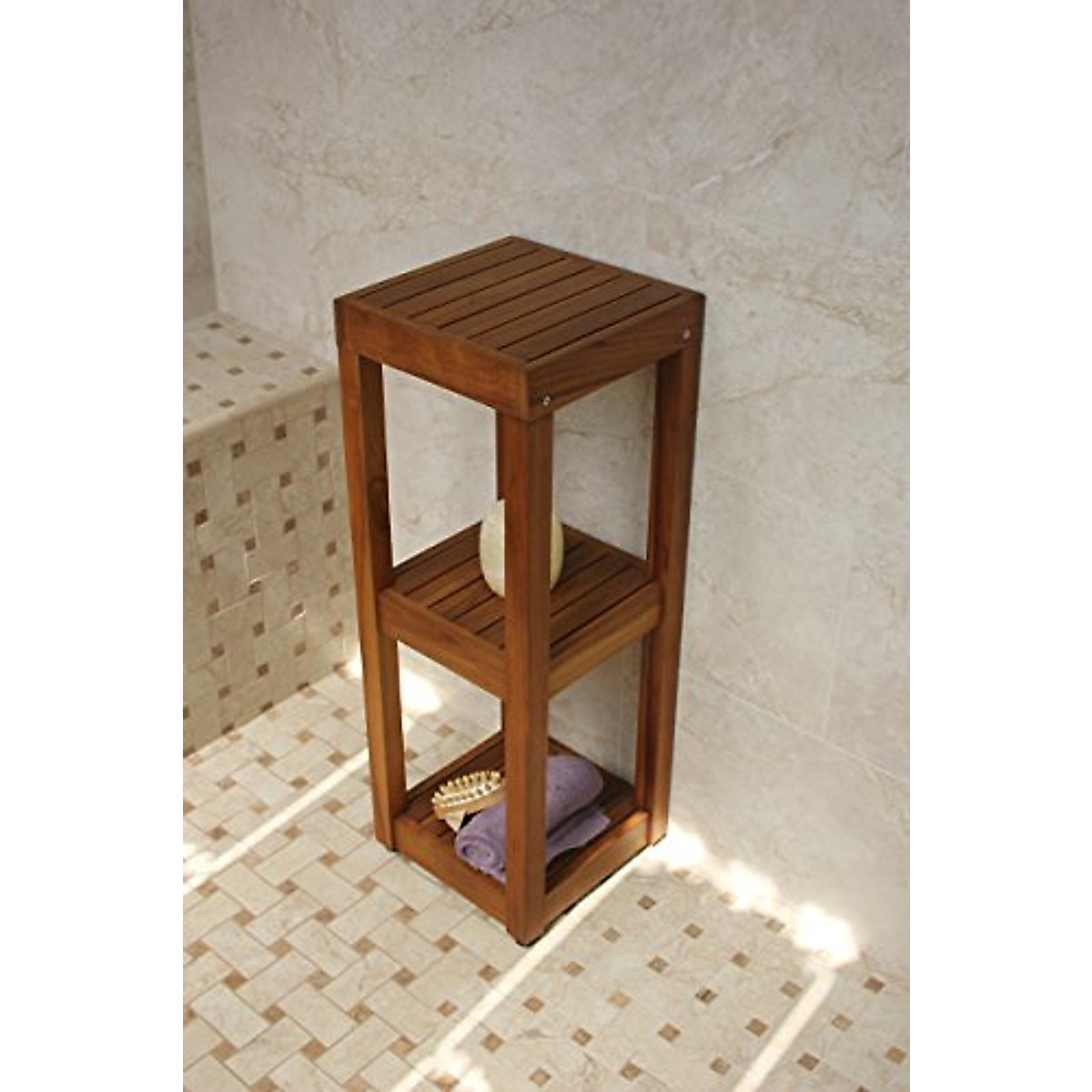 AquaTeak The Original Sula Square Three Tier Teak Bath Stand