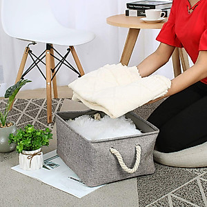 uxcell Fabric Storage Basket with Dual Handles, Collapsible Storage Bins for Toys Laundry Clothes Storage, Home Organizer for Bedroom Office Closet Gray Small