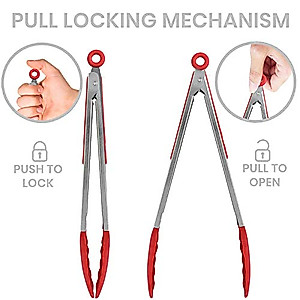 Kaluns Kitchen Tongs for Cooking, Non Stick Silicone Tip Stainless Steel Tongs, Set of Four 7,9, and 12 Inch Tong Plus Silicone Spatula Non-stick, Heat Resistant Serving Utensils