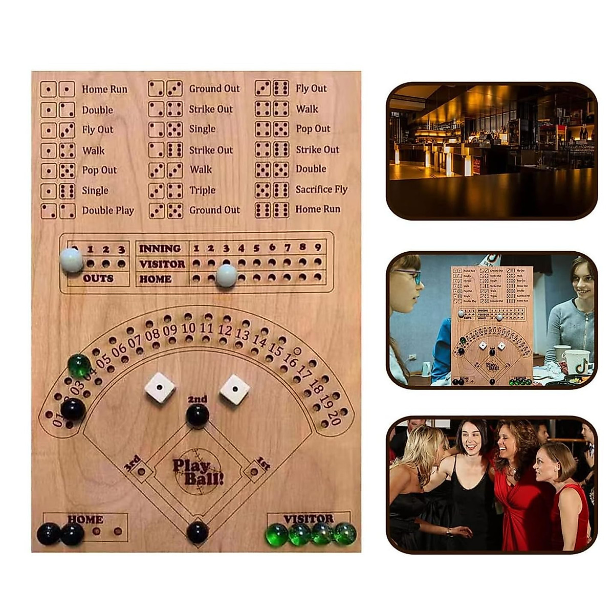 GAOMEIDA Baseball Dice Board Game Wooden Dice and Marbles Board Game Fun Baseball Board Game with dice for Kids Adults Gift,