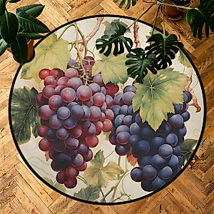 TULIMET Fruit Grapes 5'2'' Ft Round Area Rug Washable Non-Slip Circle Rug Floor Carpet Mat for Bathroom Bedroom Living Room Kitchen Entryway Dining Room