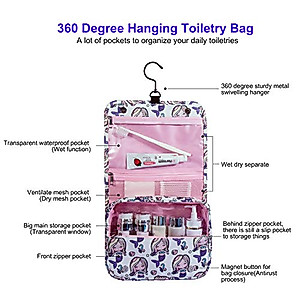 Eudora Hanging Travel Toiletry Bag for Women and Girls, Teenage Waterproof Bathroom Bag, Cute Glitter Mermaid Shower Cosmetic Bag with Large Capacity and 360 Rotatable Hook (Pink)