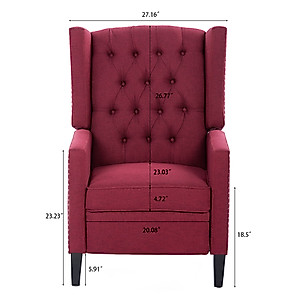 Bellemave Wingback Recliner Chair,Breathable Fabric Push Back Recliner Chair for Living Room and Small Spaces,Manual Pushback Recliner Sofa with Nailhead Accents,Wooden Legs(WINE RED)