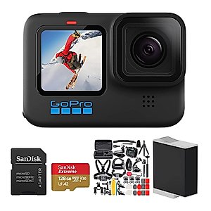 GoPro HERO10 Black (Hero 10) - Waterproof Action Camera with Front LCD and Touch Rear Screens with 128GB Extreme Pro Card, Spare Battery, and 50 Piece Accessory Kit - Advanced Bundle