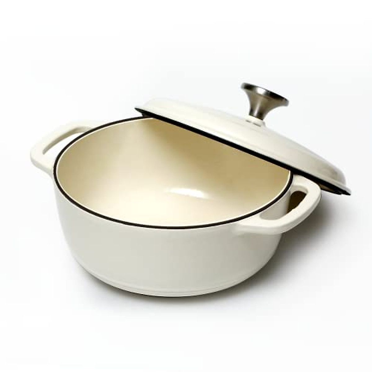 NUTRIUPS Enameled Cast Iron Dutch Oven Pot with Lid Heavy Duty Cast Iron Pot 3-Quart (Oyster White)