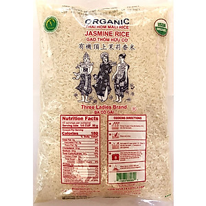Three Ladies USDA Organic Thai Long Grain Jasmine Rice 5 Pounds, Product of Thailand