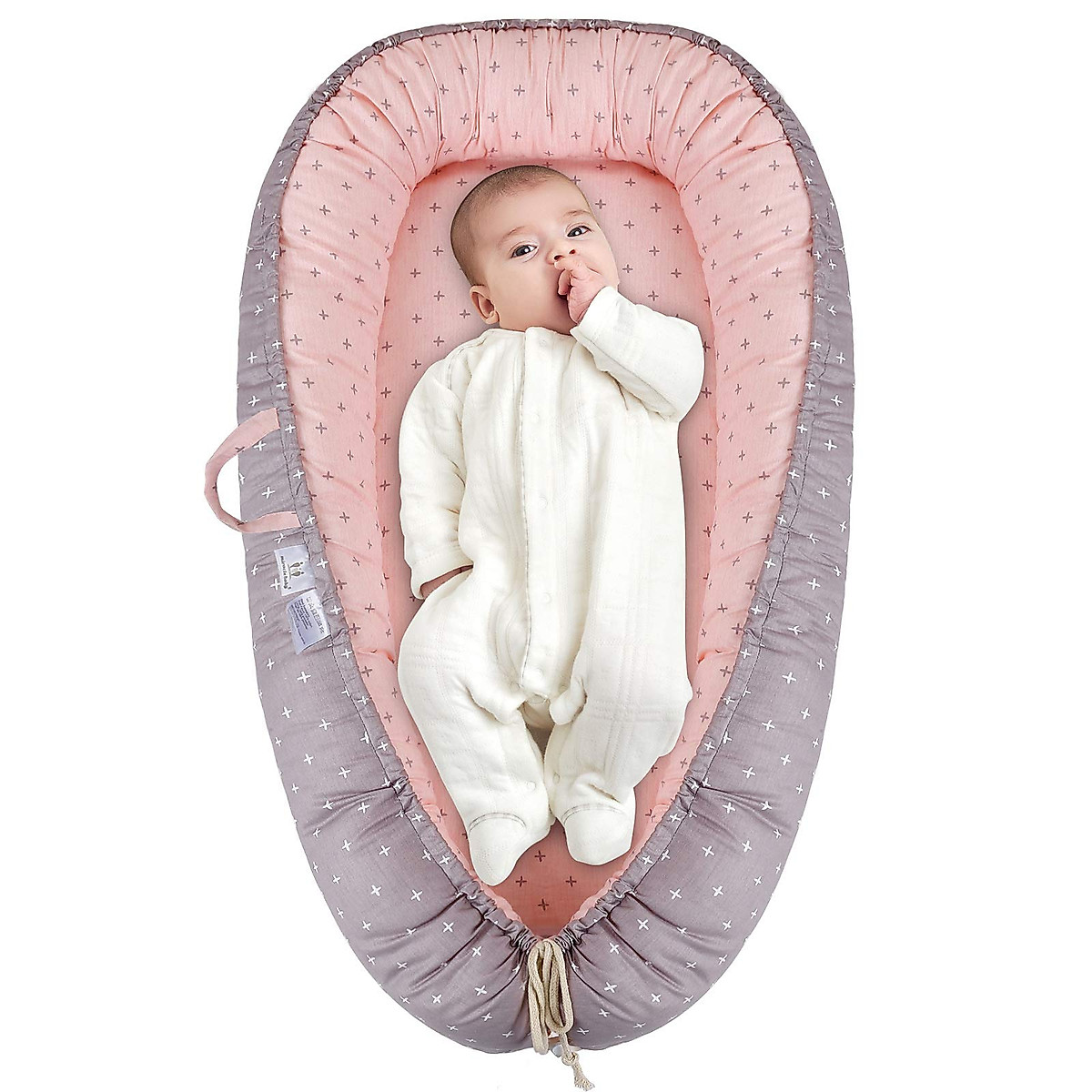 Miracle Baby Lounger Cover Baby Nest Cover Super Soft Breathable Fiberfill Portable Adjustable Newborn Lounger Cover Essential for Newborn Shower Gift (Pink Cross)