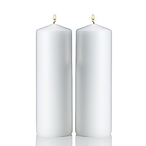 White Pillar Candles - Set of 2 Unscented Candles - 9 inch Tall, 3 inch Thick - 90 Hour Clean Burn Time