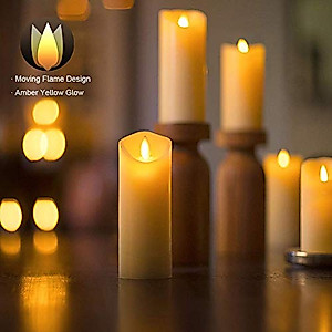 5plots 7"x 2.2" Flickering Flameless Candles, Moving Flame, Battery Operated LED Pillar Candles with Timers and Remote Control, Made of Wax-Like Frosted Plastic, Won’t Melt, Ivory, Skinny, Set of 6