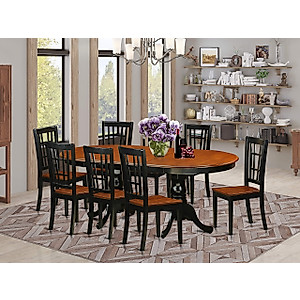 East West Furniture Plainville 9 Piece Set Includes an Oval Dining Room Table with Butterfly Leaf and 8 Wood Seat Chairs, 42x78 Inch, Black & Cherry