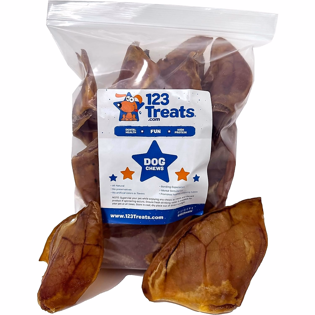 123 Treats Pig Ears for Dogs – 100% Natural Long Lasting Pork Dog Chews with Delicious Dog Chew Treat, Ideal for All Chewers, Healthy Large Pig Ears (One Pack of 30)